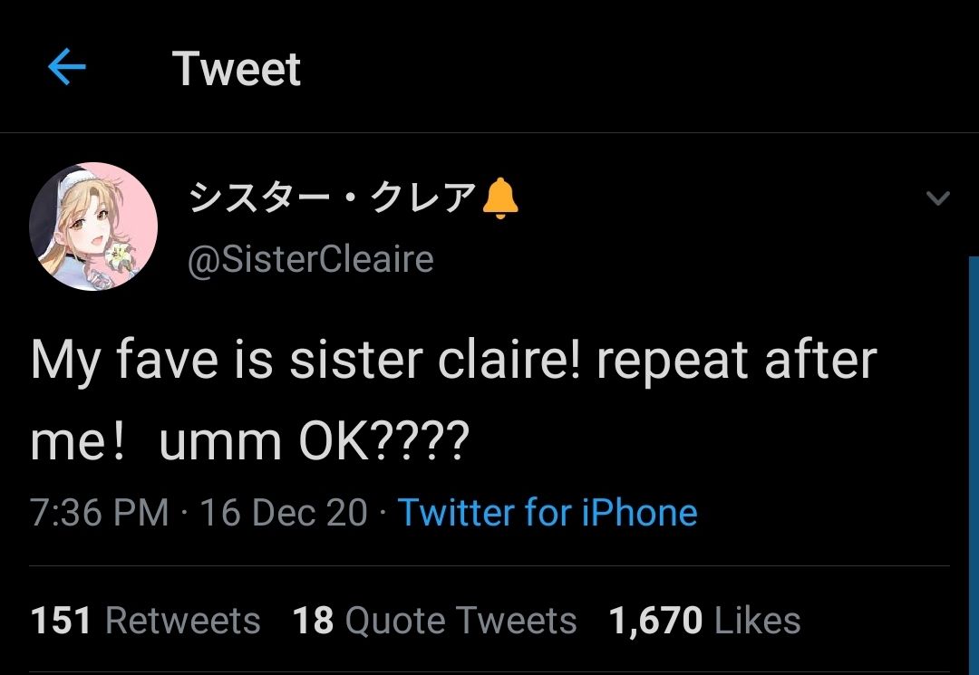 Sister Claire gave us an order, we must obey, so repeat after her | Scrolller