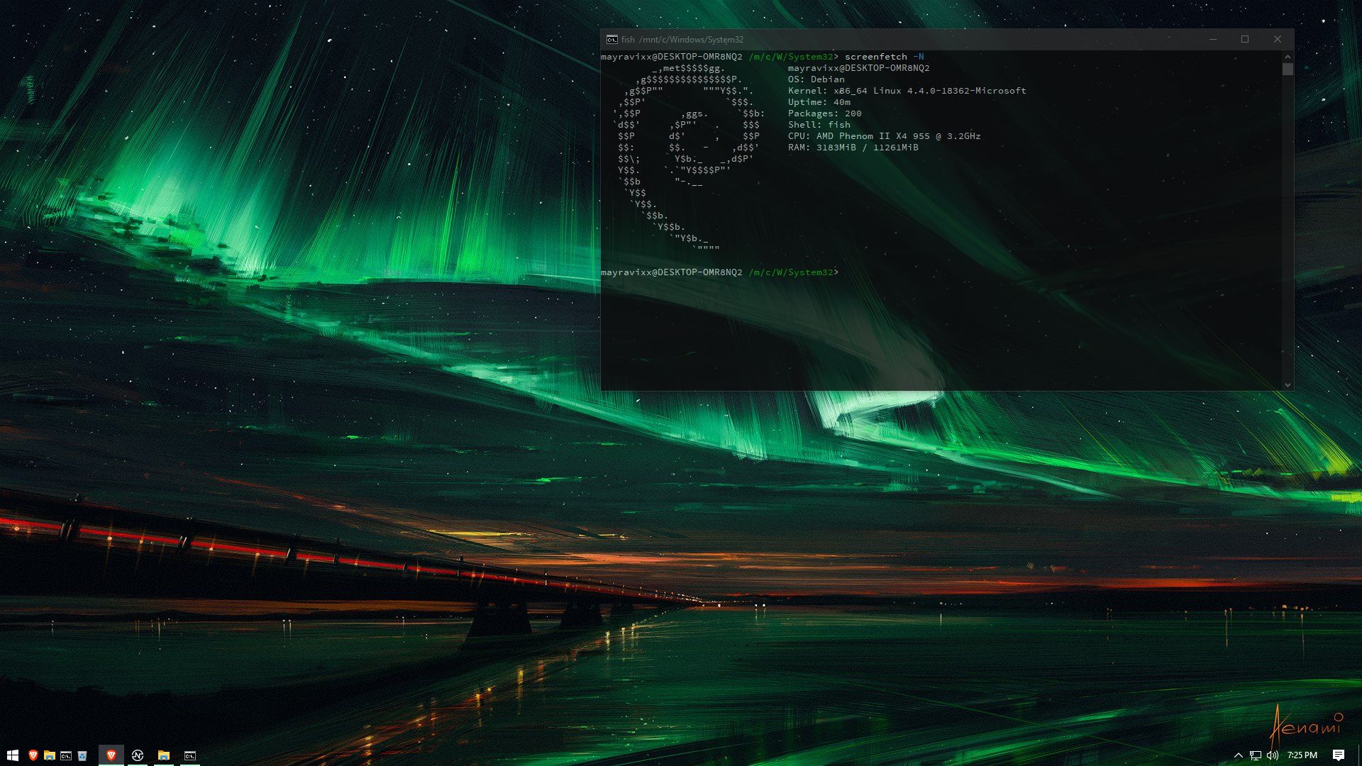 Sleek and Clean desktop with Transparent Taskbar (via Classic Shell) and Linux running via WSL ...