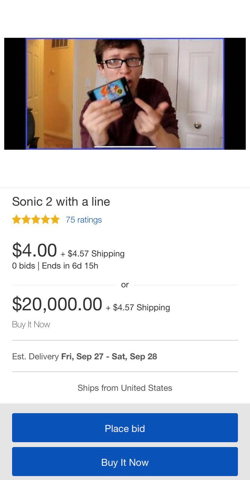 Sonic 2 with a line on eBay | Scrolller