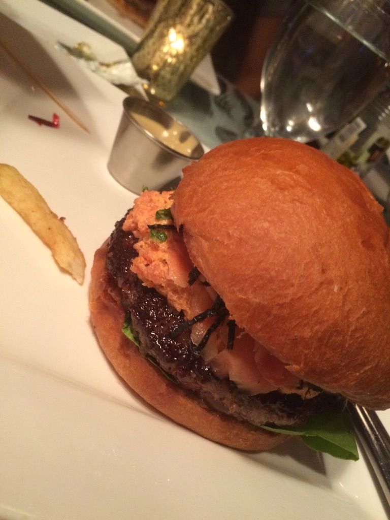 Spicy Tuna Burger (angus beef, spicy tuna, ginger, shreds of seaweed, wasabi mayonnaise) | Scrolller
