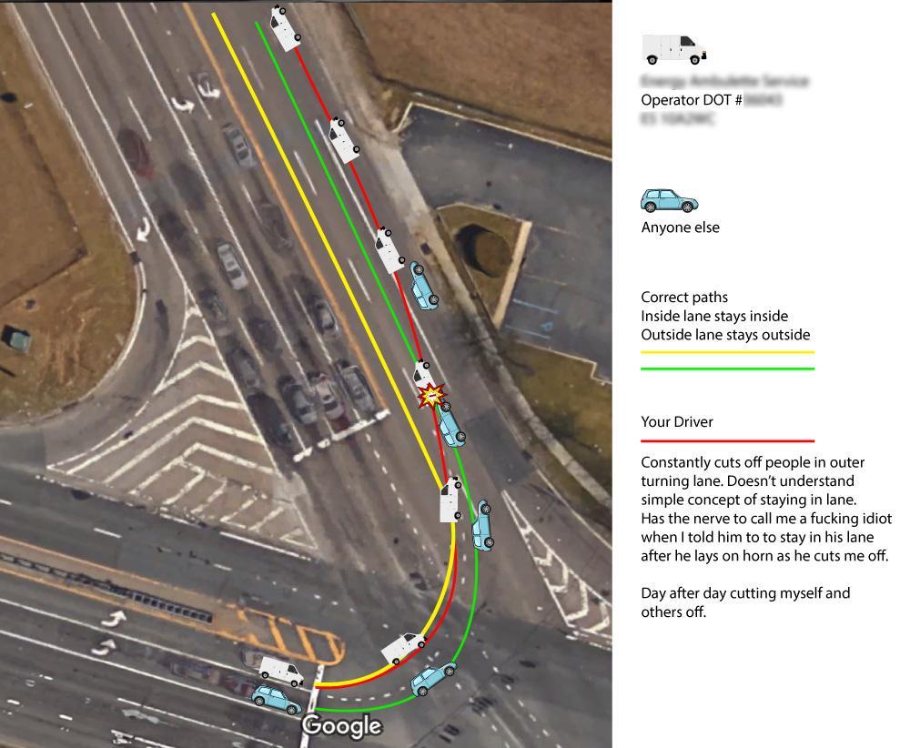 STAY IN YOUR LANE! What is so hard? Sent complaint to Ambulette company about repeat offender ...