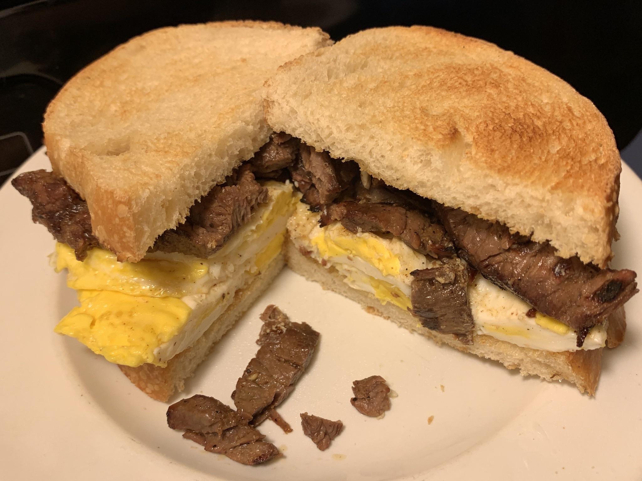 Steak and eggs breakfast sandwich. Yum. | Scrolller