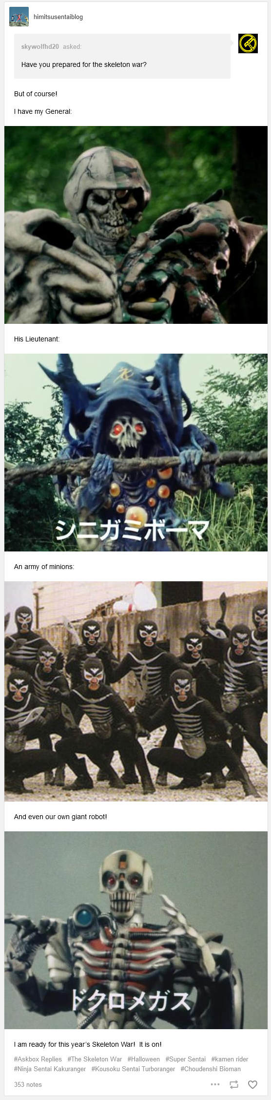 Super Sentai: Skeleton Wars. | Scrolller