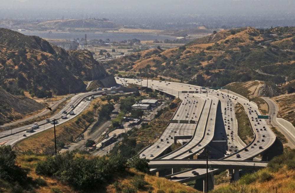 The 5 Freeway at the Newhall Interchange with the 14 at the very northern part of LA's City ...