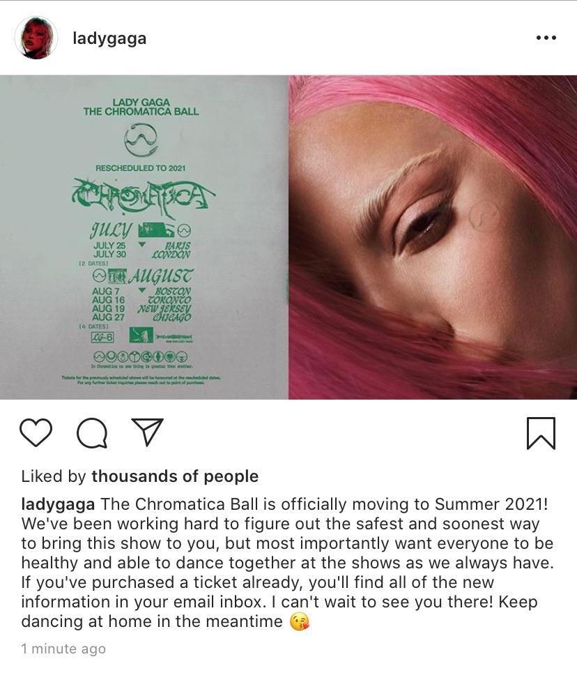 The Chromatica Ball has been officially rescheduled to Summer 2021. | Scrolller