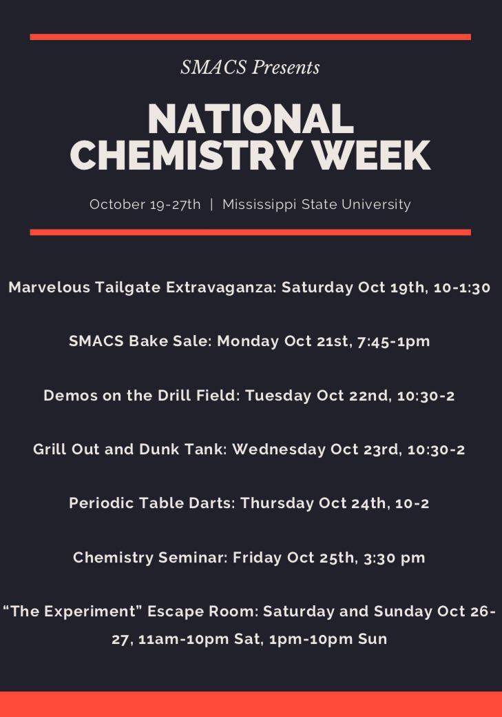 The MSU chapter of Student Members of the American Chemical Society is celebrating national ...