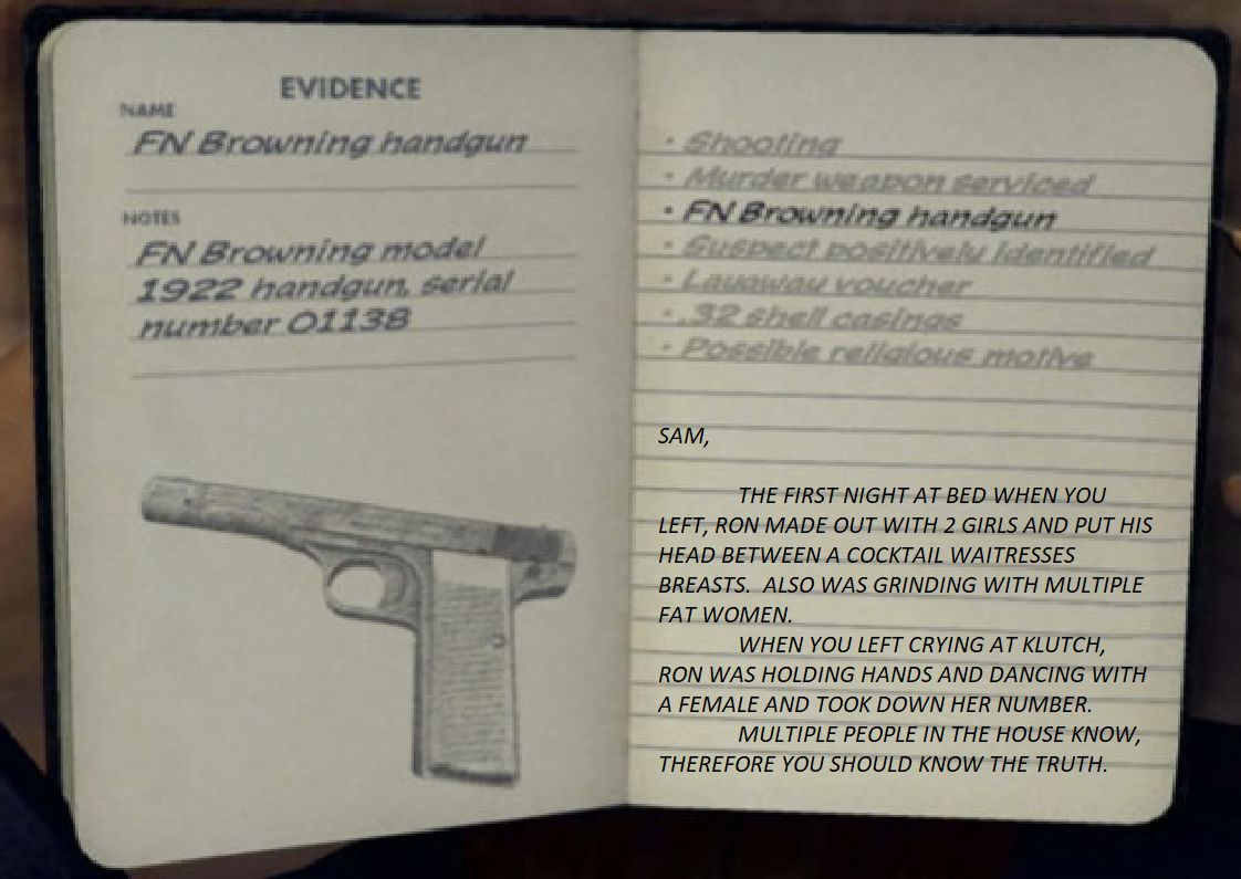 The Note in video game form, part 1: LA Noire in Cole's evidence notebook | Scrolller