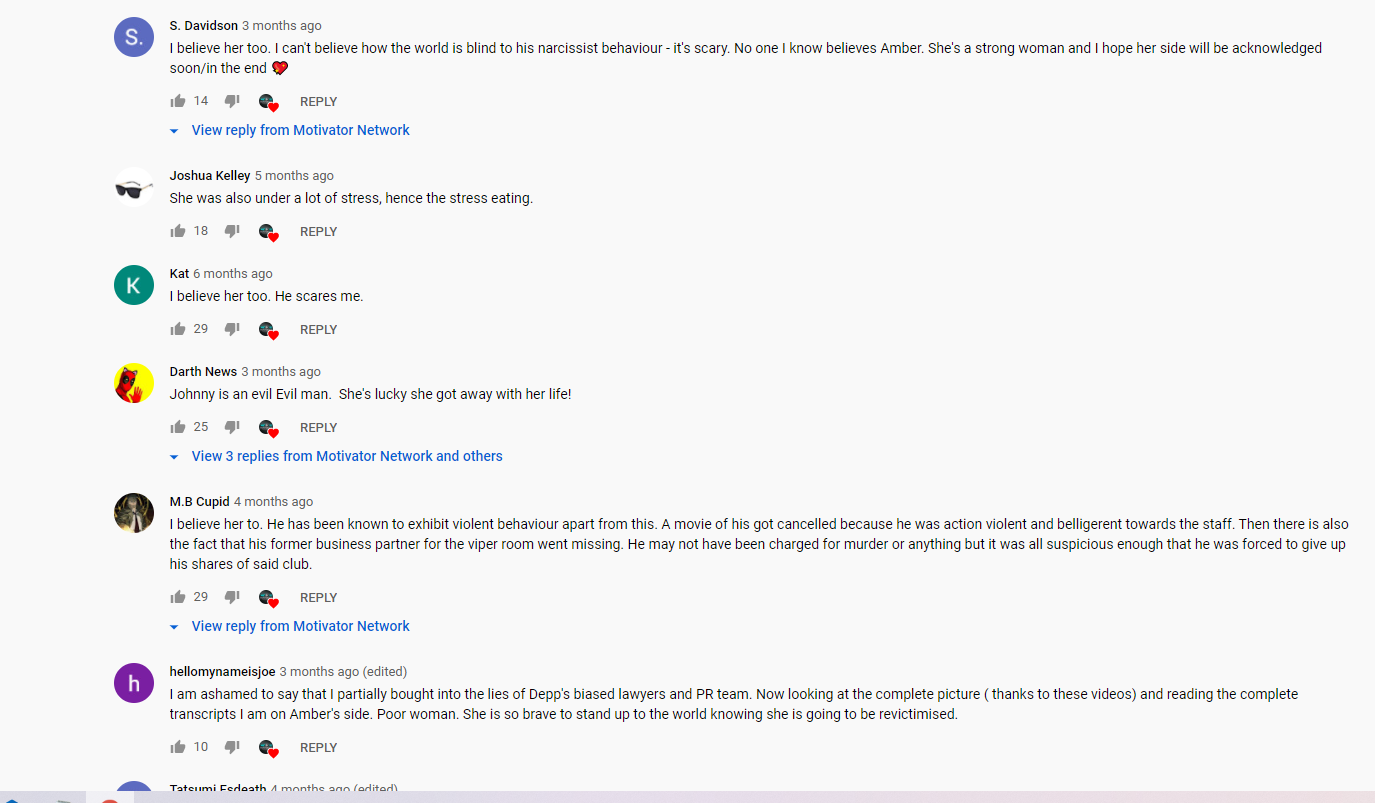 These disgusting comments on a video supporting amber heard. | Scrolller
