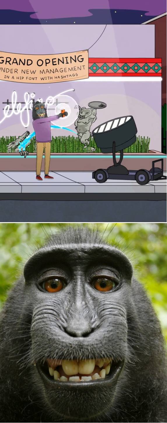 This scene from Bojack Horseman has a monkey taking a selfie that looks like a real-life viral ...