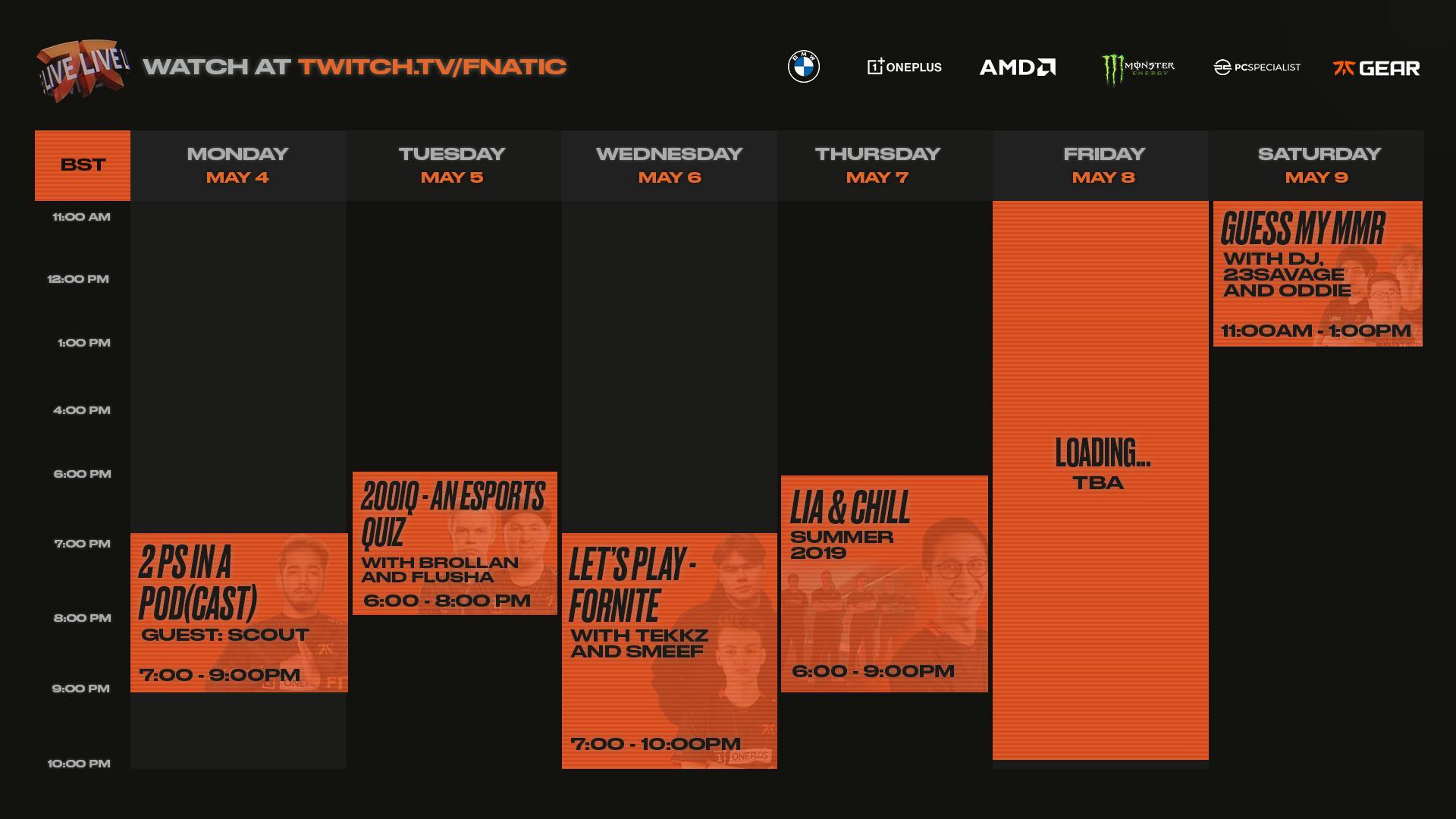 This Weeks Schedule of Fnatic Live! | Scrolller
