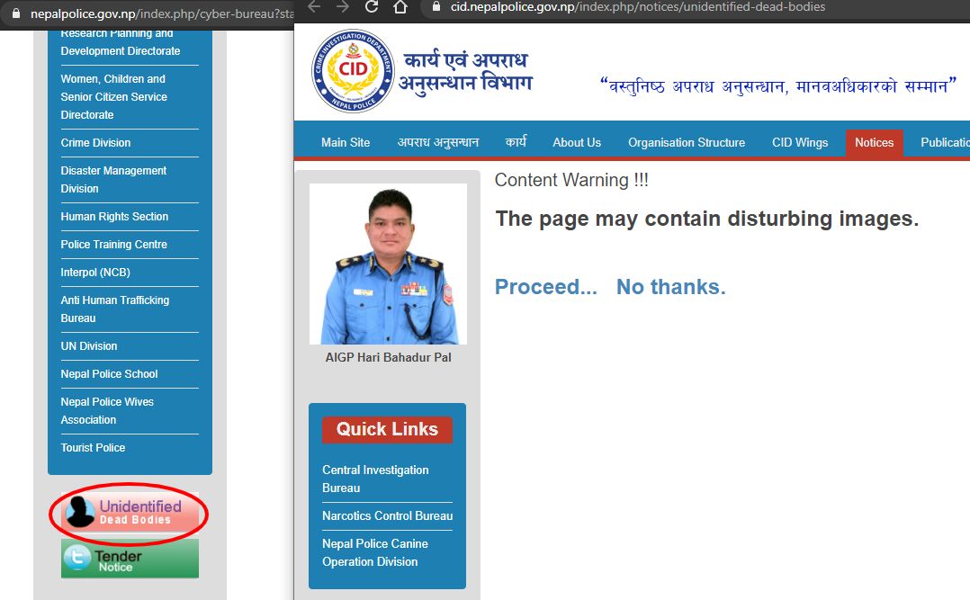 TIL the Nepal Police website has a page for "Unidentified Dead Bodies" | Scrolller