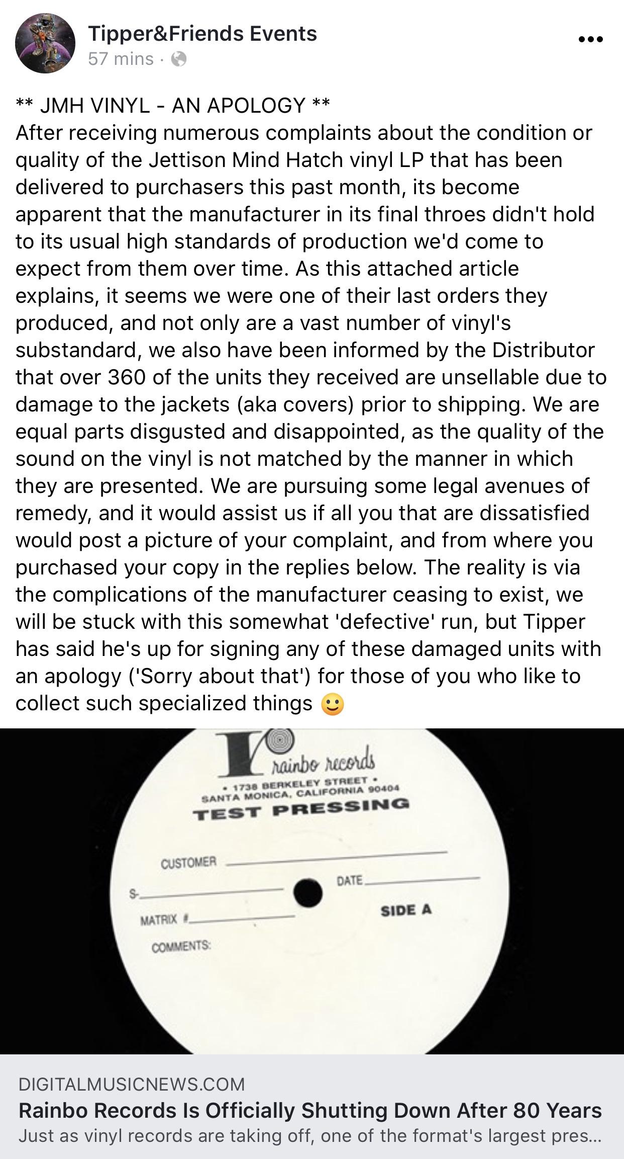 Update on damaged vinyls | Scrolller