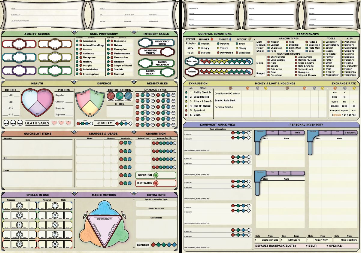 Updated my custom "Colorful Character Sheets" | Scrolller