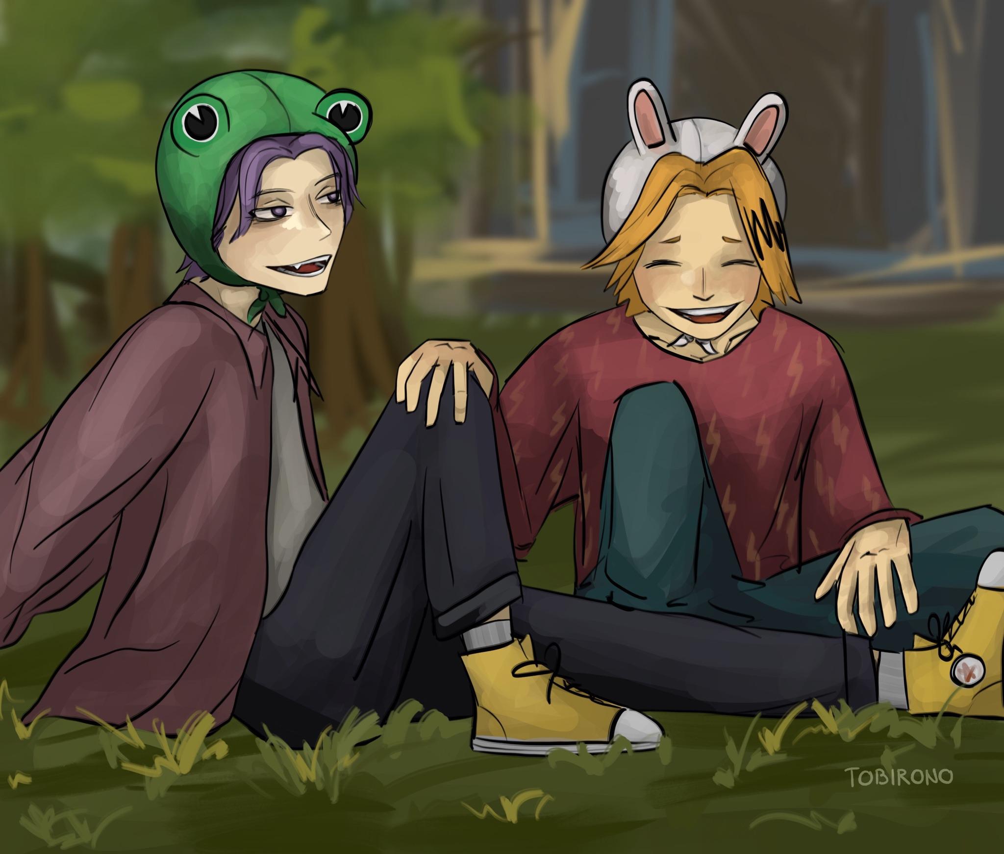 Wearing frog and bunny hats while goofing around :)) [my art] | Scrolller