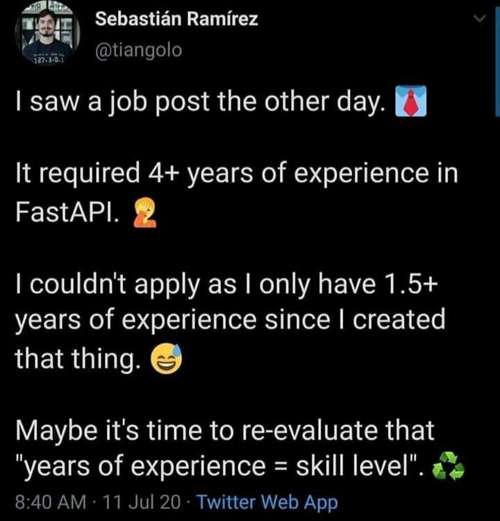 When years of experience is equal skill level is one very big problem. | Scrolller