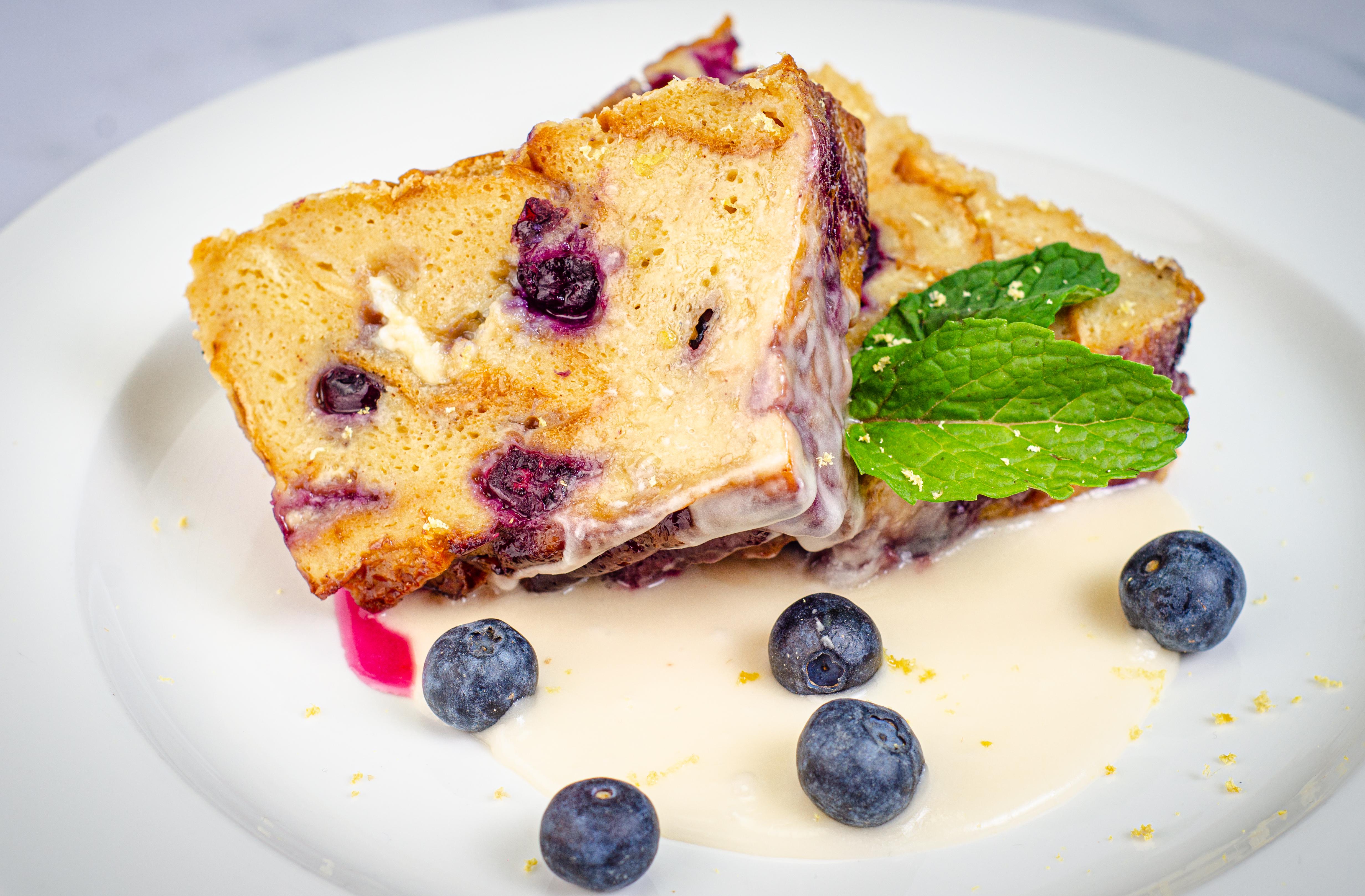 White Chocolate Blueberry Bread Pudding w/ Lemon Glaze | Scrolller