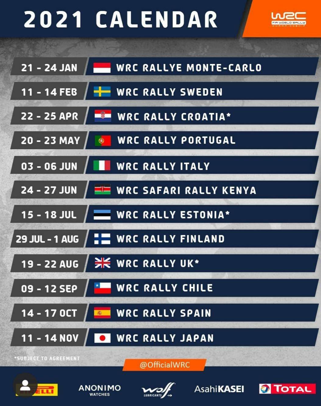 WRC 2021 calendar | Scrolller