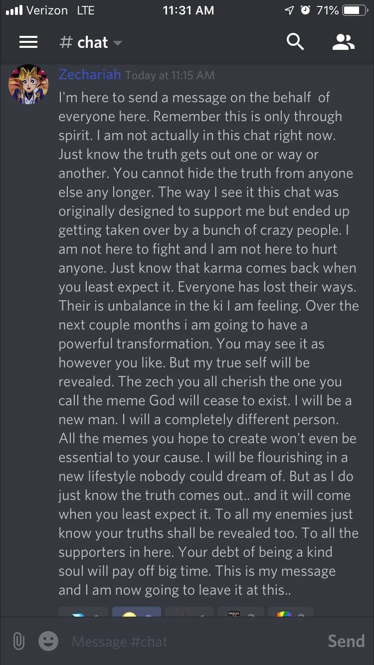 Zechs message to the Discord | Scrolller