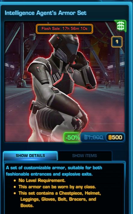 06-03-21 Cartel Flash: Intelligence Agent's Armor Set. 500CC 50% Discount | Scrolller