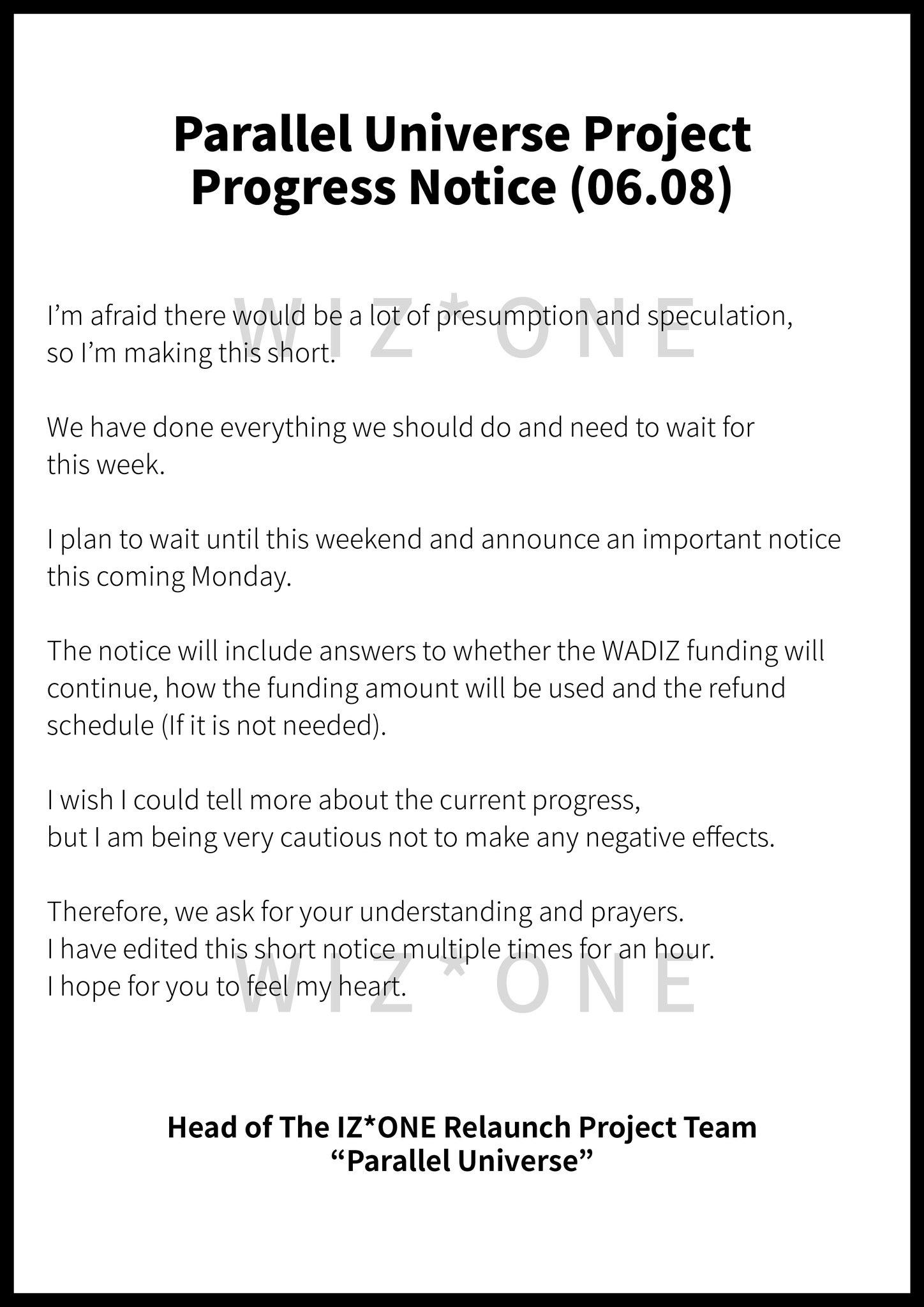 210608 Parallel Universe Project Progress Notice | Scrolller