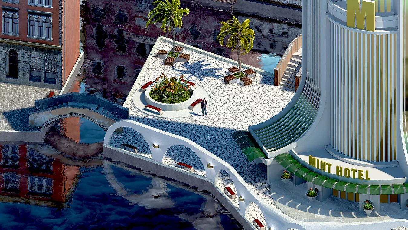 Luxury hotel waterfront scene | Scrolller