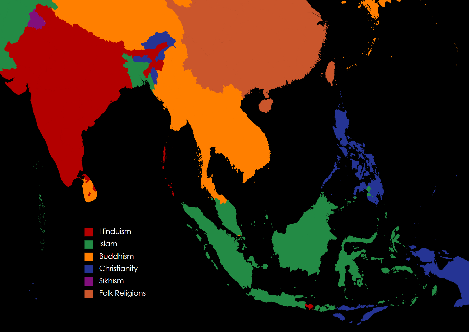 A Map of the Most Commonly Practiced Religious Faiths in Southeastern ...