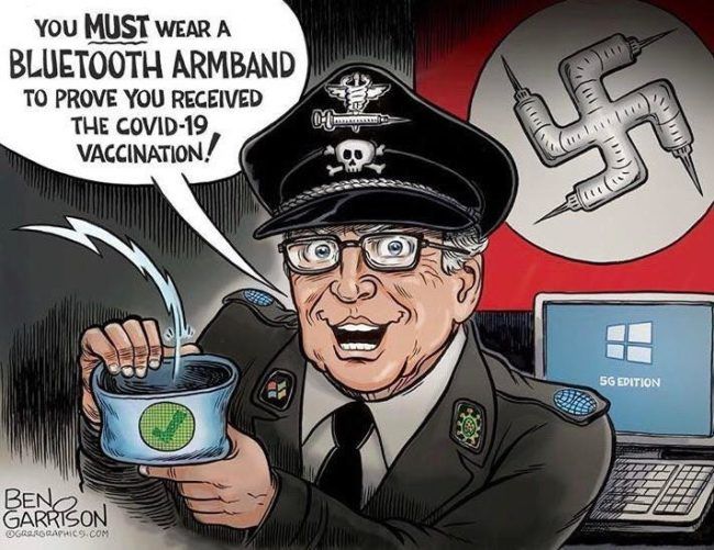 A typical antivaccine conspiracy theory, as illustrated by right wing cartoonist Ben Garrison ...