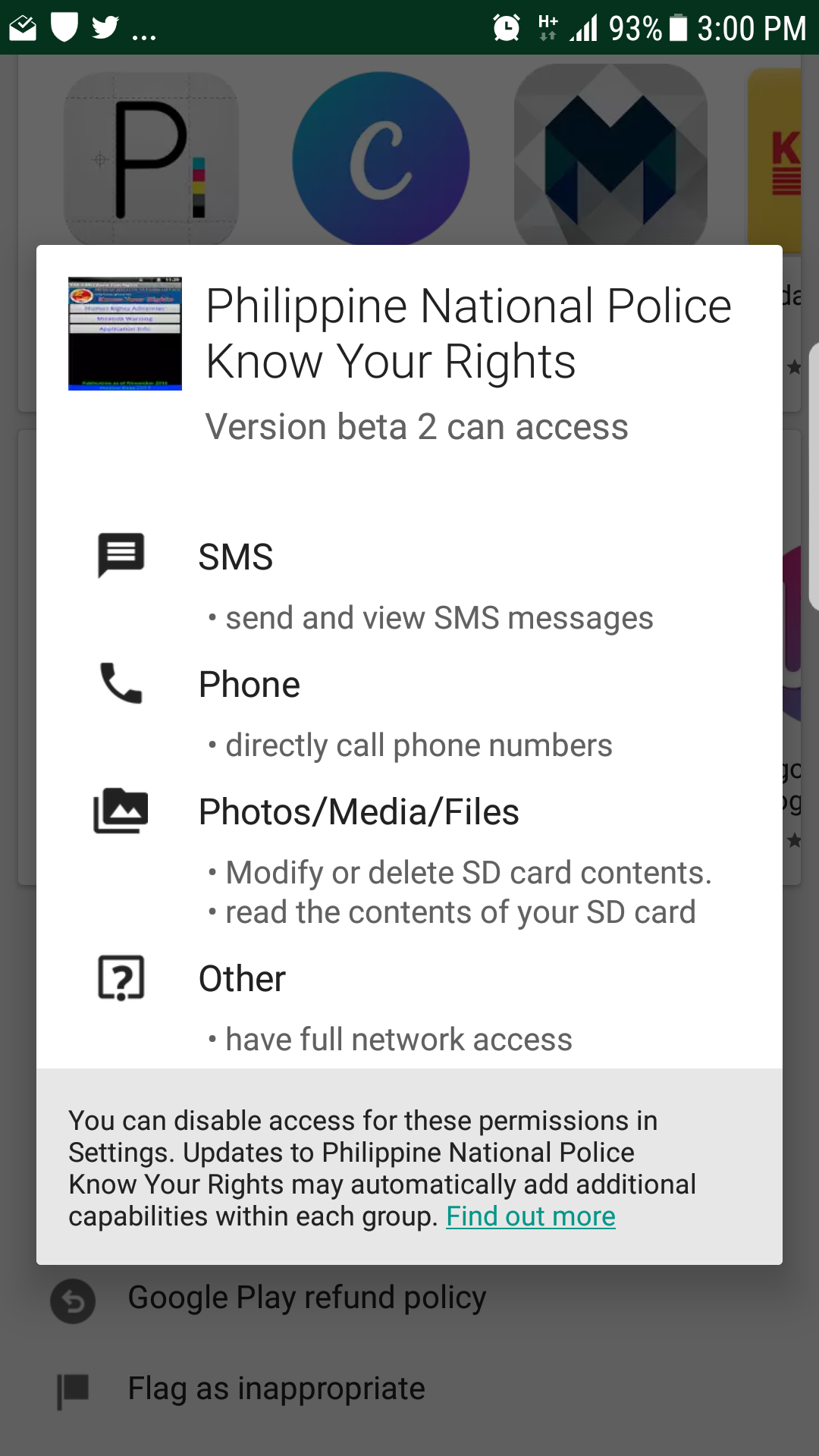Access permissions for PNP Know your rights app. | Scrolller