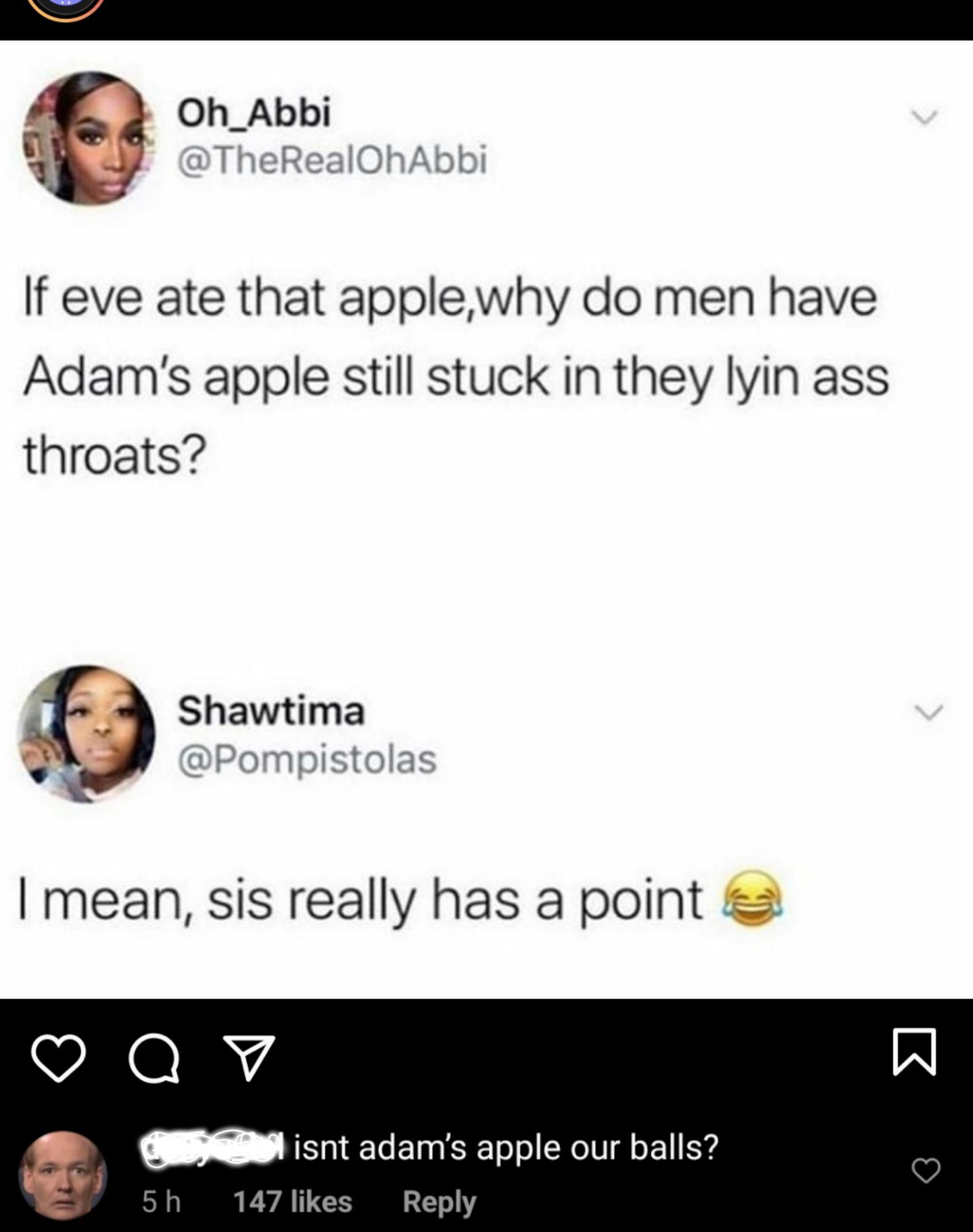 Adam's apple is stored in the balls. | Scrolller