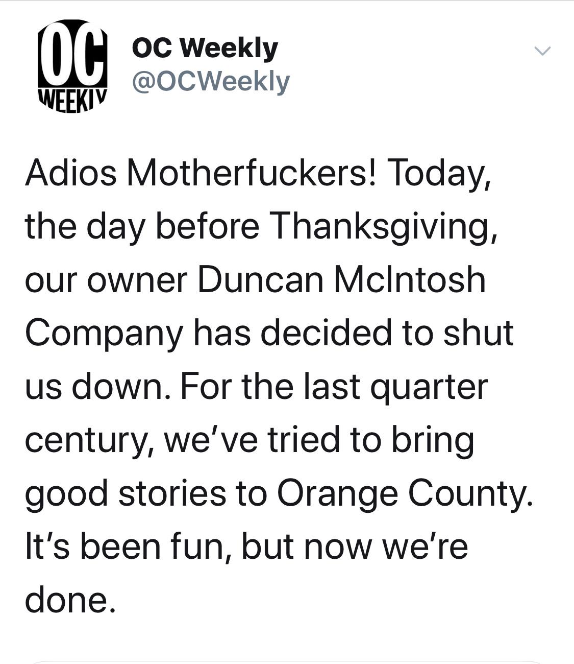 Adios OC Weekly... | Scrolller