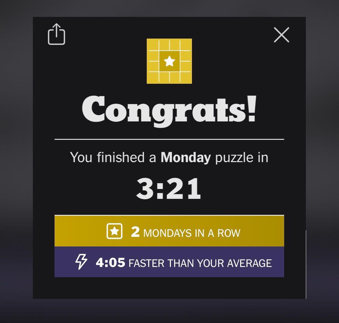 After years of trying I finally broke the 4 minute mark for a Monday NYT. Smashed it! | Scrolller