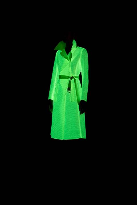 Akris spring 2021- fluorescent trench coat. Designed by Albert Kriemler, with color development ...