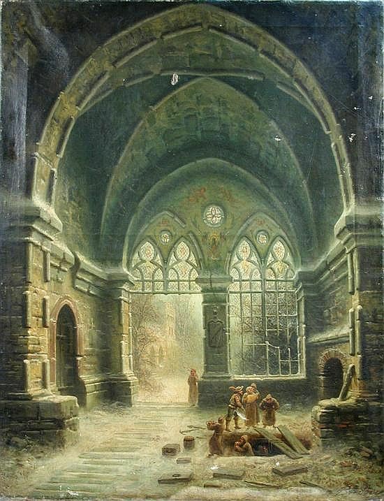 Albert Bredow (Russian, 1828-1899) View of the Interior of a Cathedral with | Scrolller
