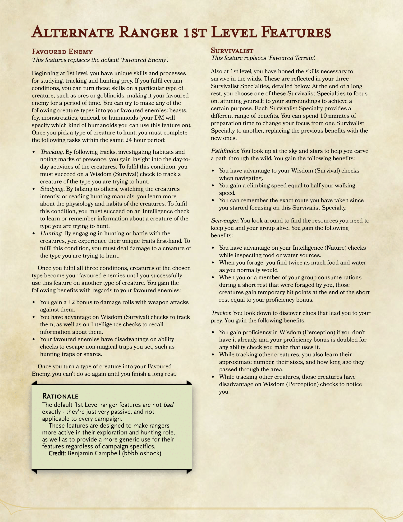 Alternate 1st Level Ranger Features | Scrolller