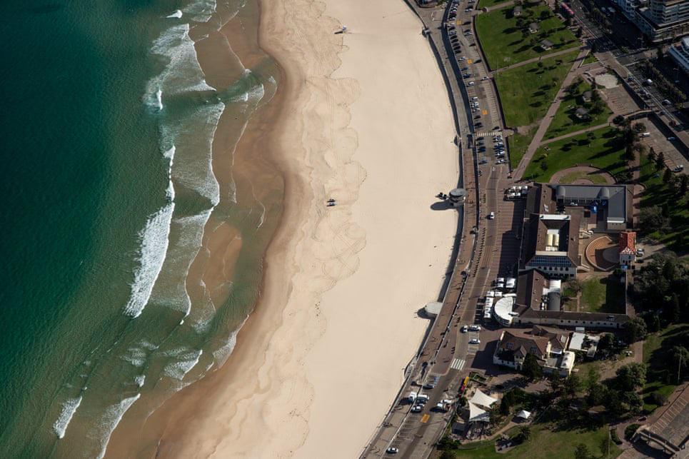 An aerial view of a closed Bondi Beach, Sydney | Scrolller
