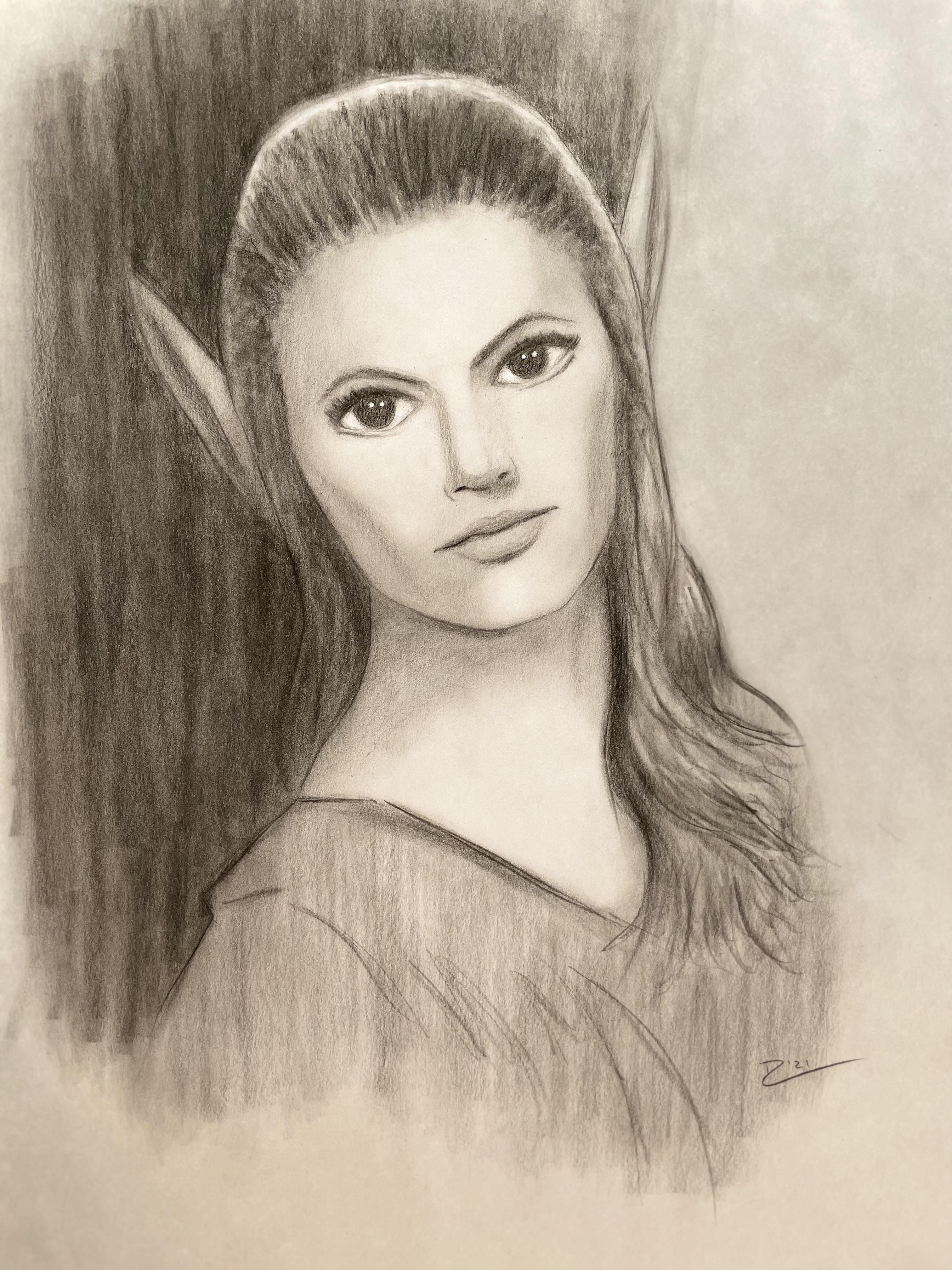 An untitled elf portrait in carbon pencil | Scrolller