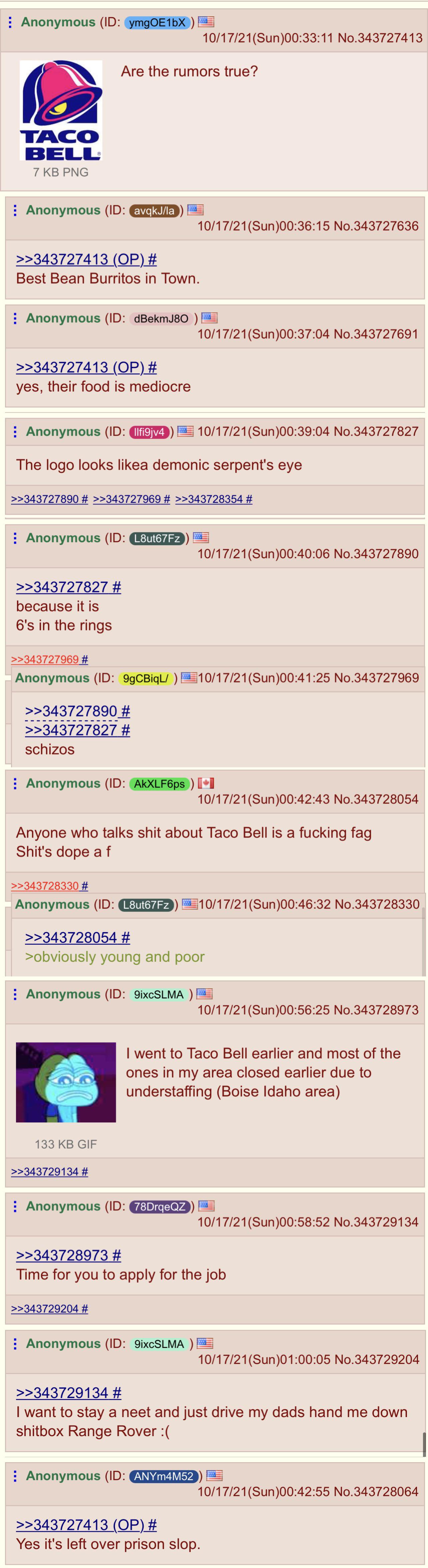 Anons talk about the rumors of Taco Bell | Scrolller