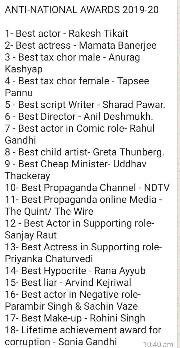 Anti National Awards 2020 | Scrolller