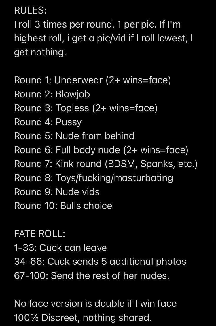 Anyone who wants to share their girl can come play my dice game, KIK ... Anyone who wants to share their girl can come play my dice game, KIK ...