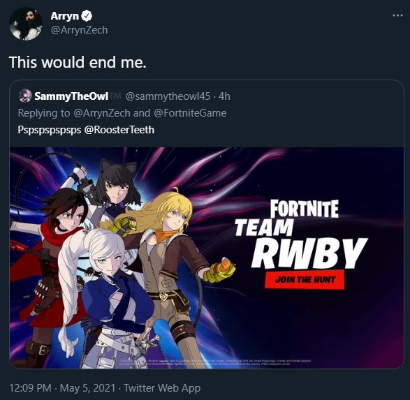 Arryn Zech noticed my RWBY × Fortnite concept! | Scrolller