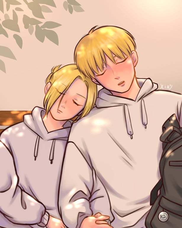 AruAni sleeping on a bench [MODERN AU] | Scrolller