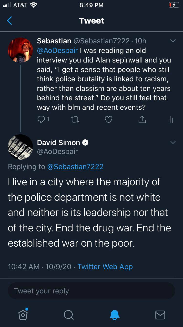 Asked David Simon about an old interview he did in 06 and he responded. | Scrolller