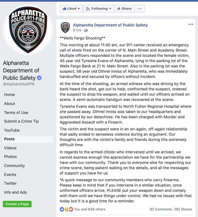 Atlanta: CCW passerby witnesses murder, stops suspect, and holds suspect until police arrive to ...