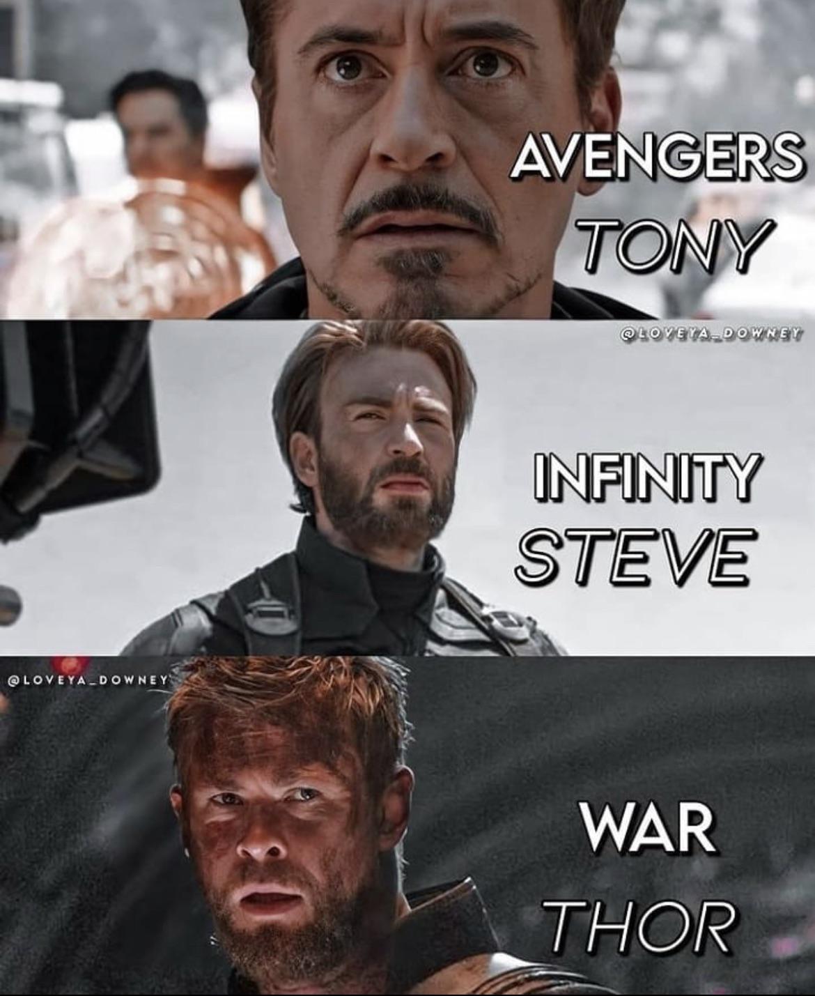Avengers Tony, Infinity Steve, War Thor | Scrolller