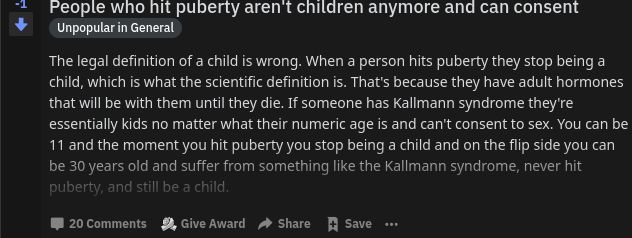 average redditor thinks kids who are on puberty can consent | Scrolller