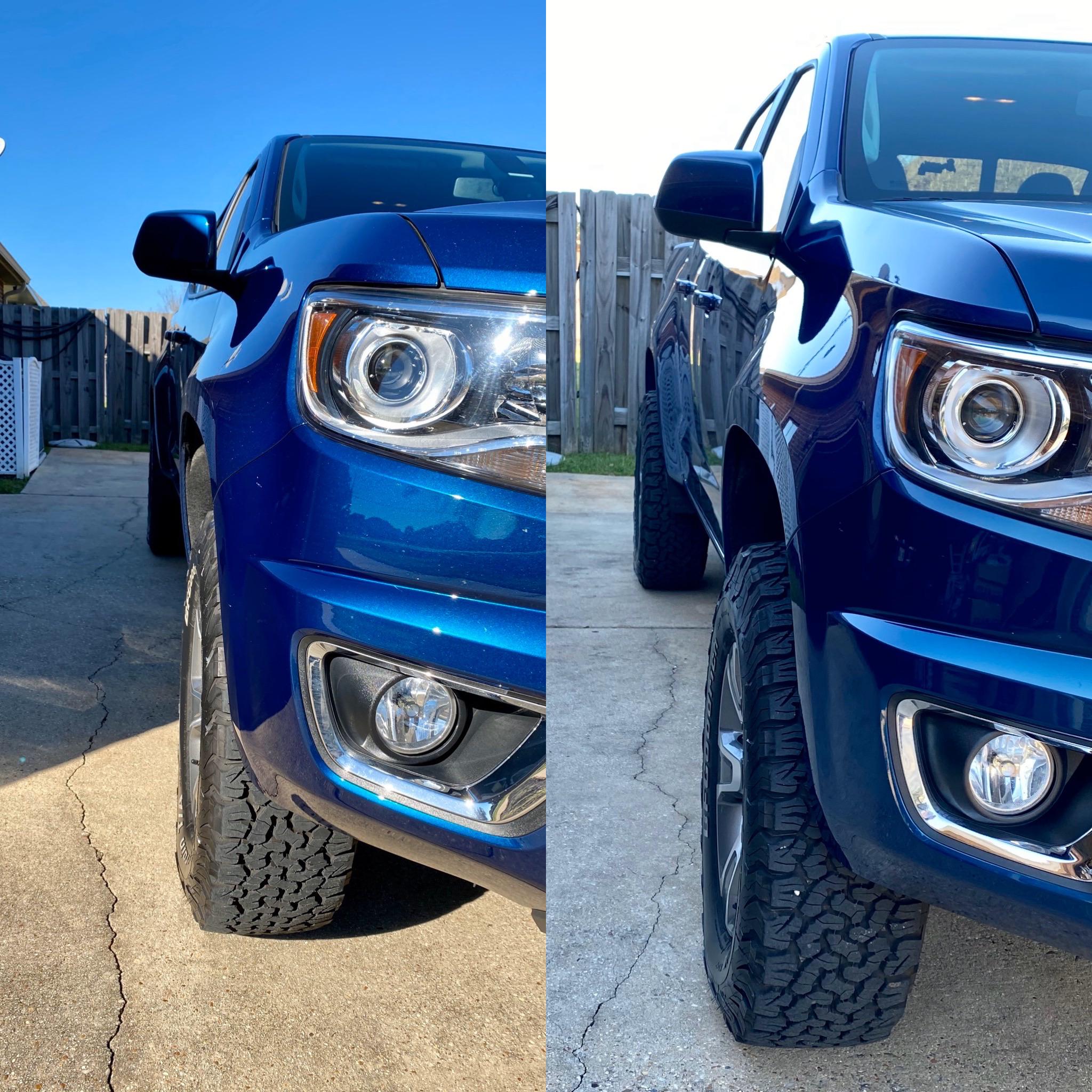 Before and after 1.5” Wheel Spacers - 2019 Z71 2” RC Leveling Kit 265/70 BFG All Terrains ...