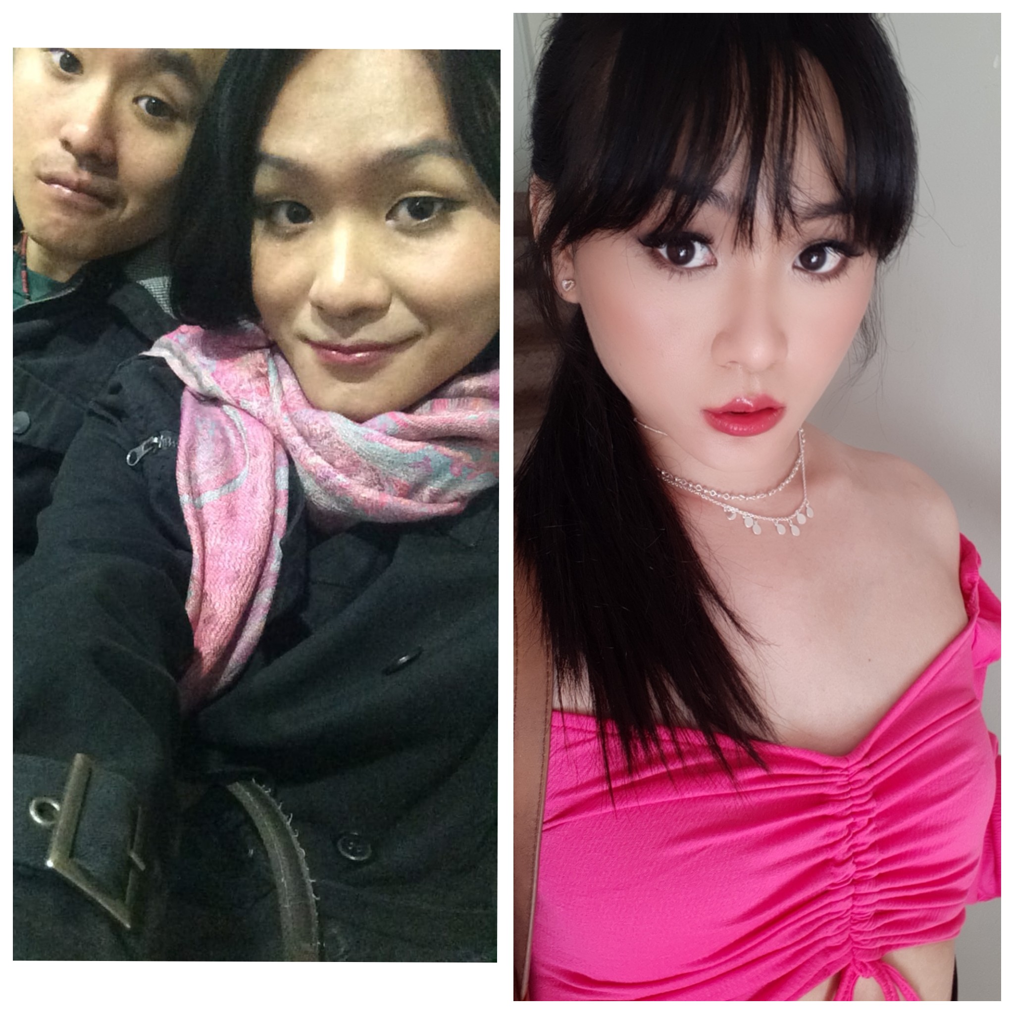 Before hrt(in the scarf) and after 6 months of hrt. | Scrolller