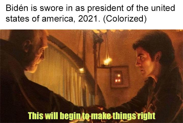 Bidén is sworn in, circa 2021. (Colorized) | Scrolller