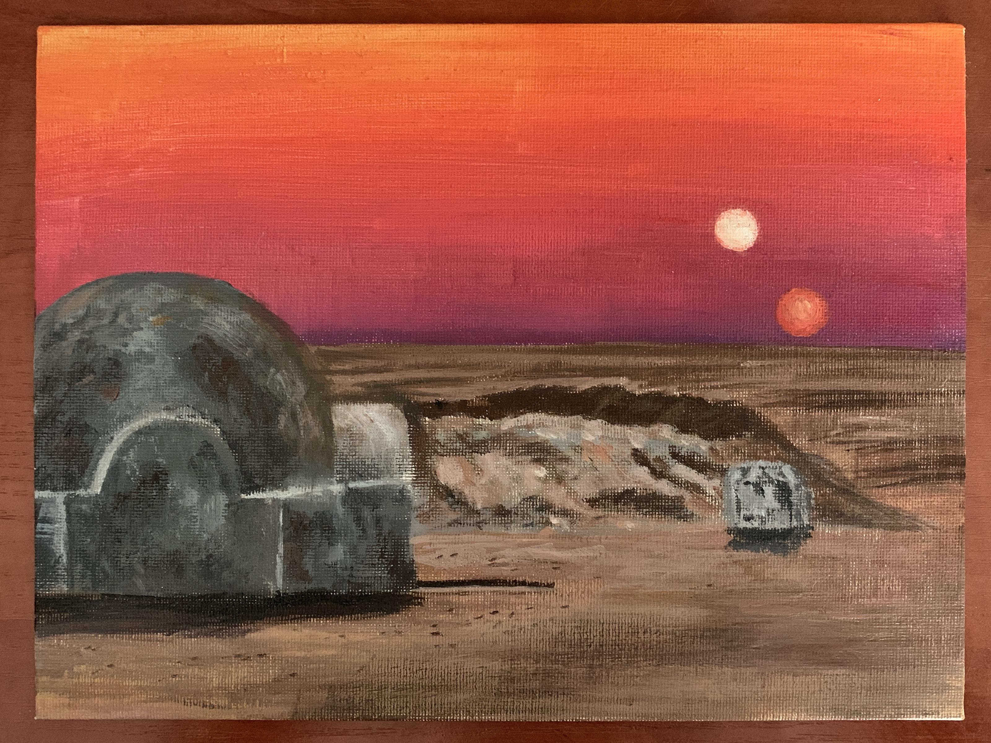 Binary Sunset painting by me (first time using acrylic paints so it came out kinda wonky ...