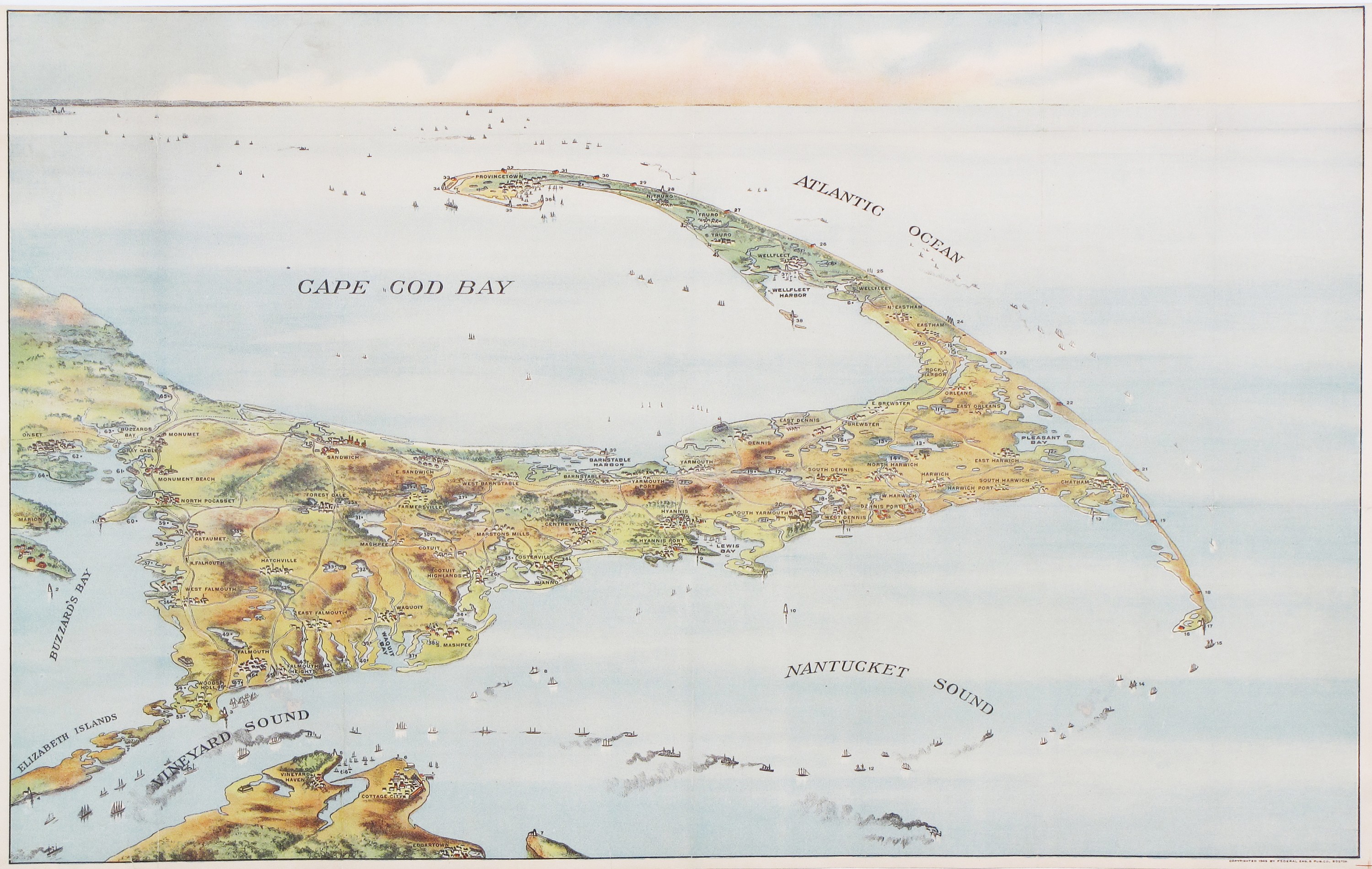 Birds-eye view map of Cape Cod, 1905. | Scrolller